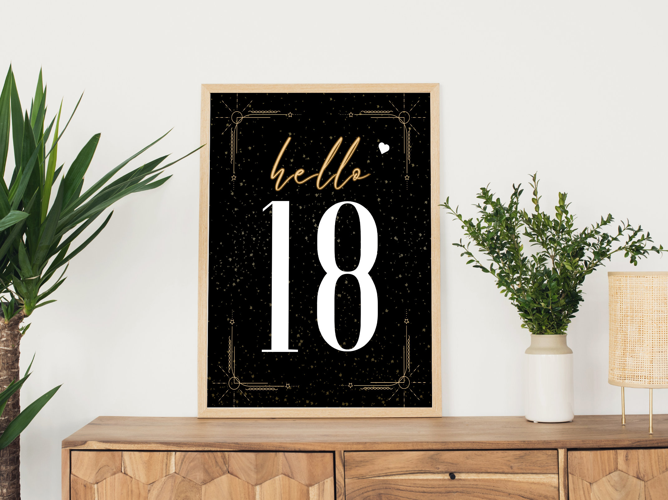 Hello 18, Schwarz Gold Dekor, 18. Geburtstag Schild, 18. Jahrestag ...