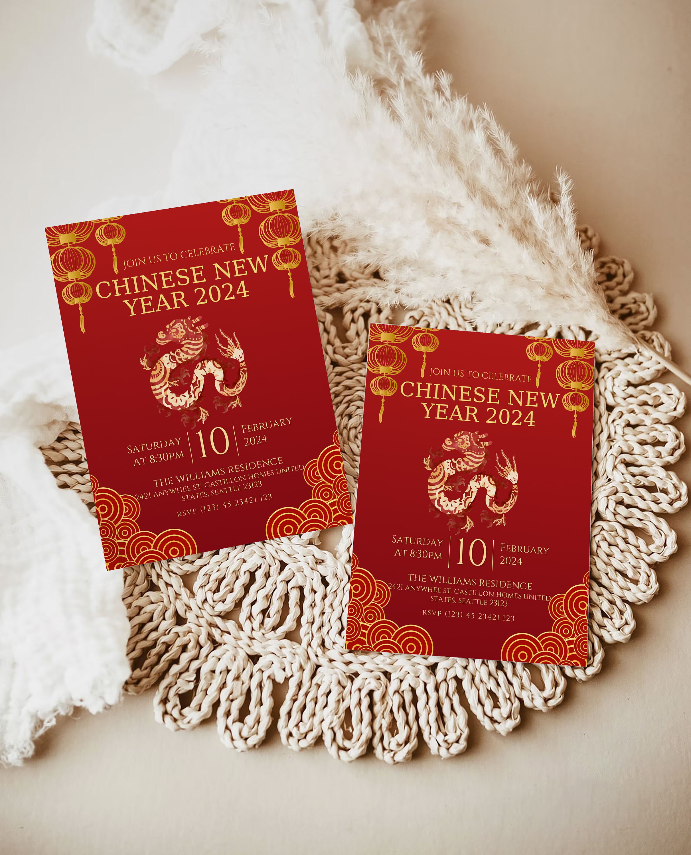 Chinese New Year Party Invitation Template, Year of the Dragon Invite ...