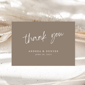 Minimalist Beige Wedding Thank You Card, Modern Thank You, Beige ...