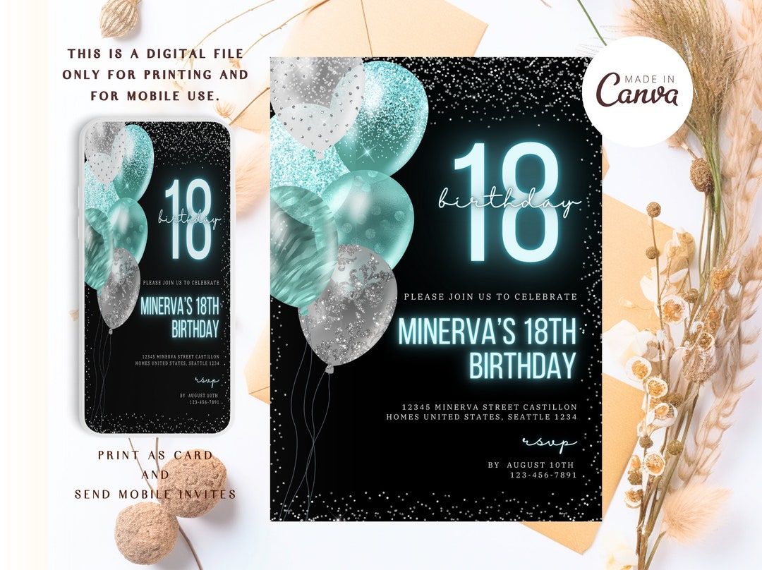 18th Navy Blue Birthday Invitation, Blue Birthday Invite, Blue and Gold ...