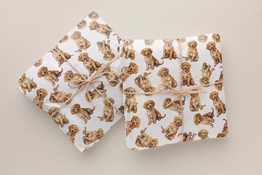 Golden Retriever Christmas Pattern Wrapping Paper, Christmas Holiday ...