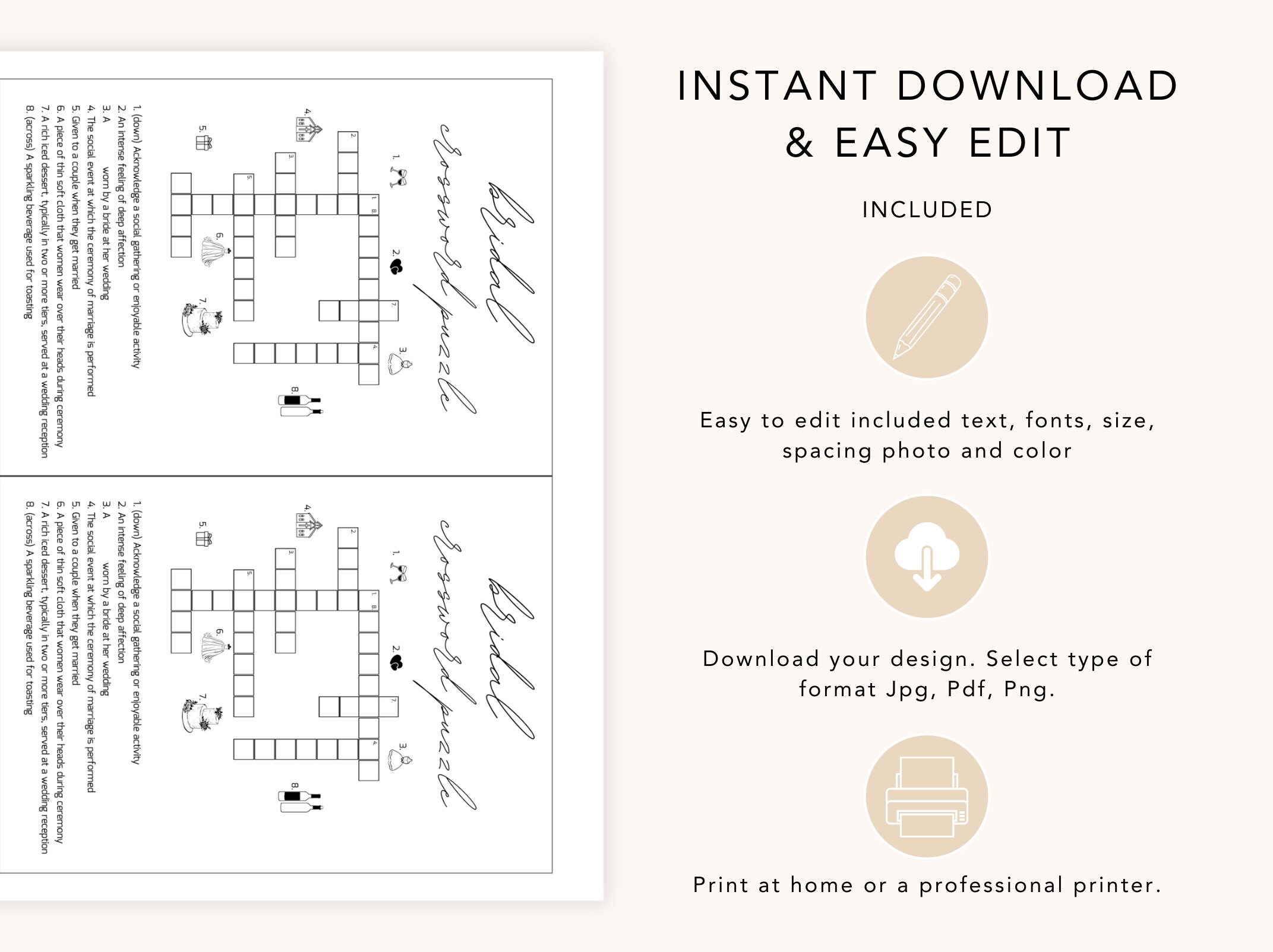 30 Bridal Shower Games, Calligraphy Wedding Shower Games, Printable ...