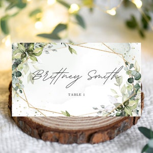 Greenery Place Card Template, Editbal Place Card Template, Name Card ...