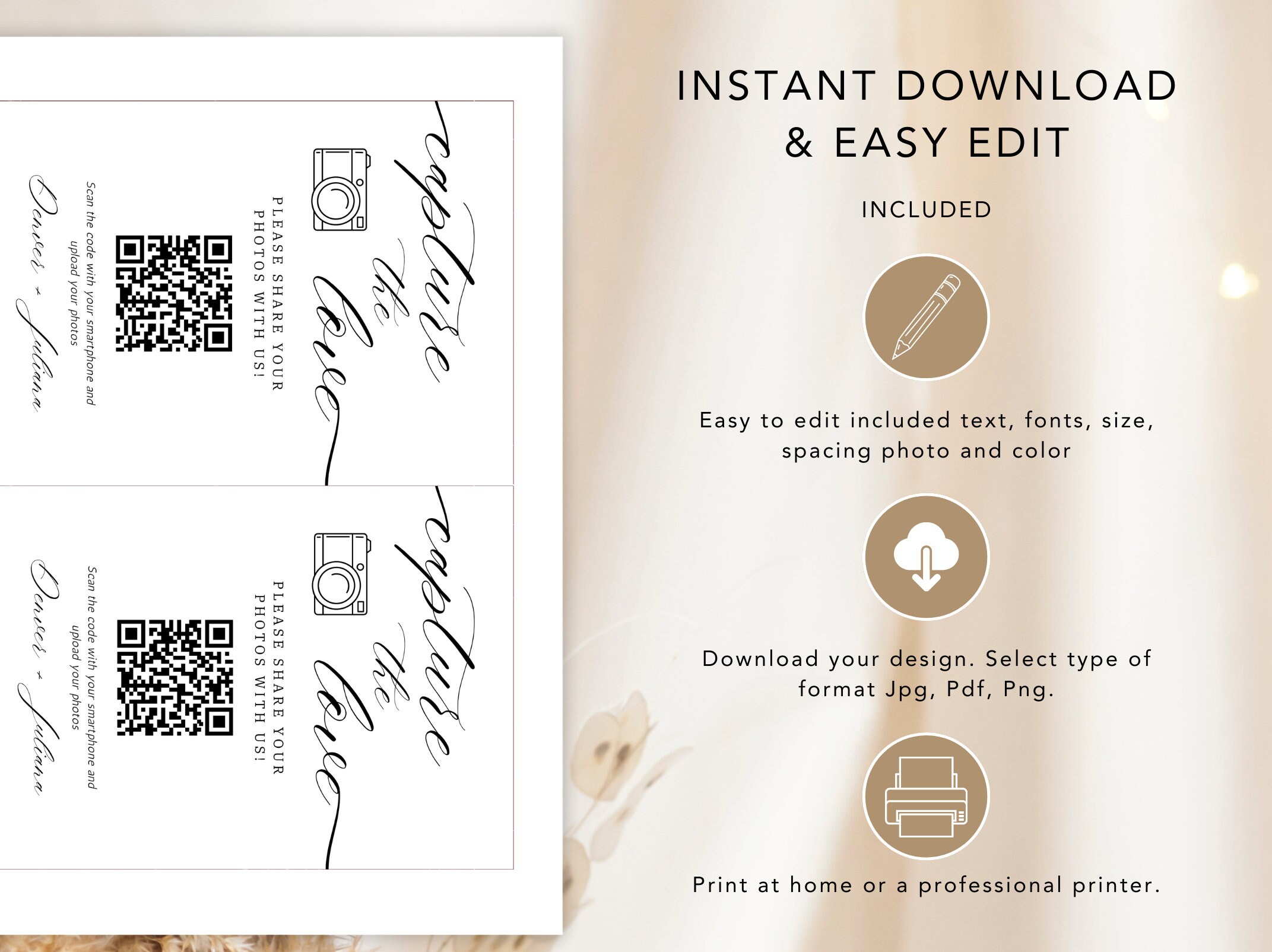 Editable Wedding QR Code, Qr Code, Share the Love QR Code, Capture the ...