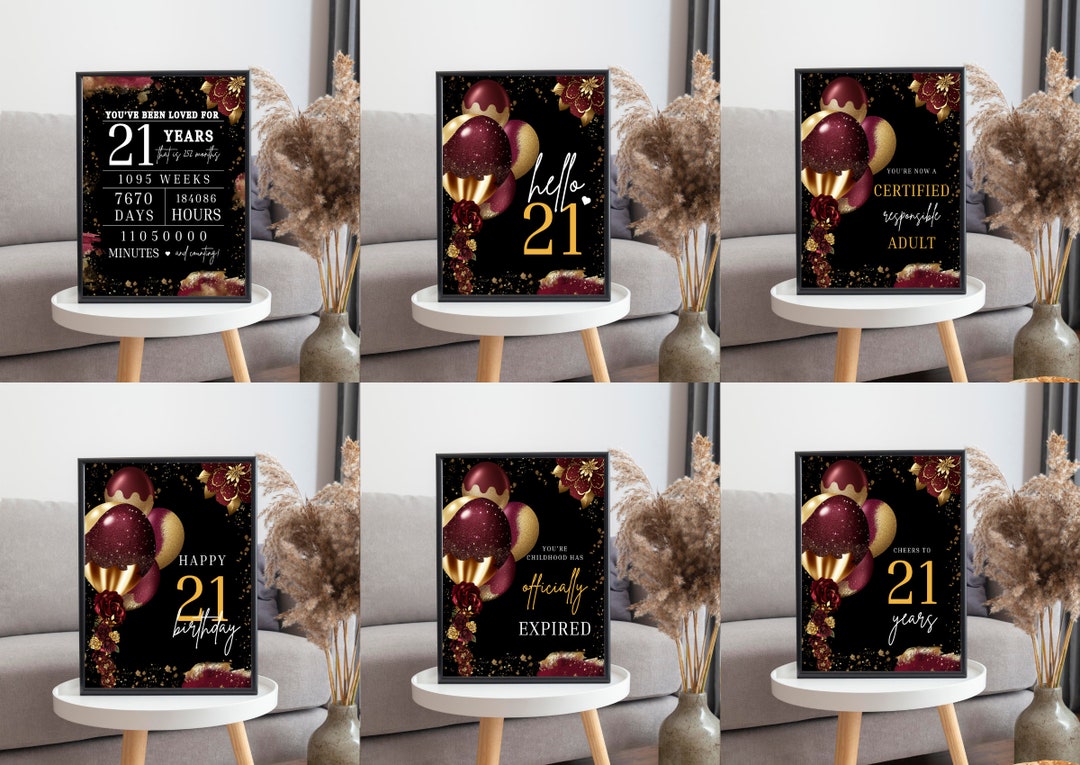 21st Maroon Gold Balloons Signs Bundle, Cheers 21 Years, Maroon 21st ...