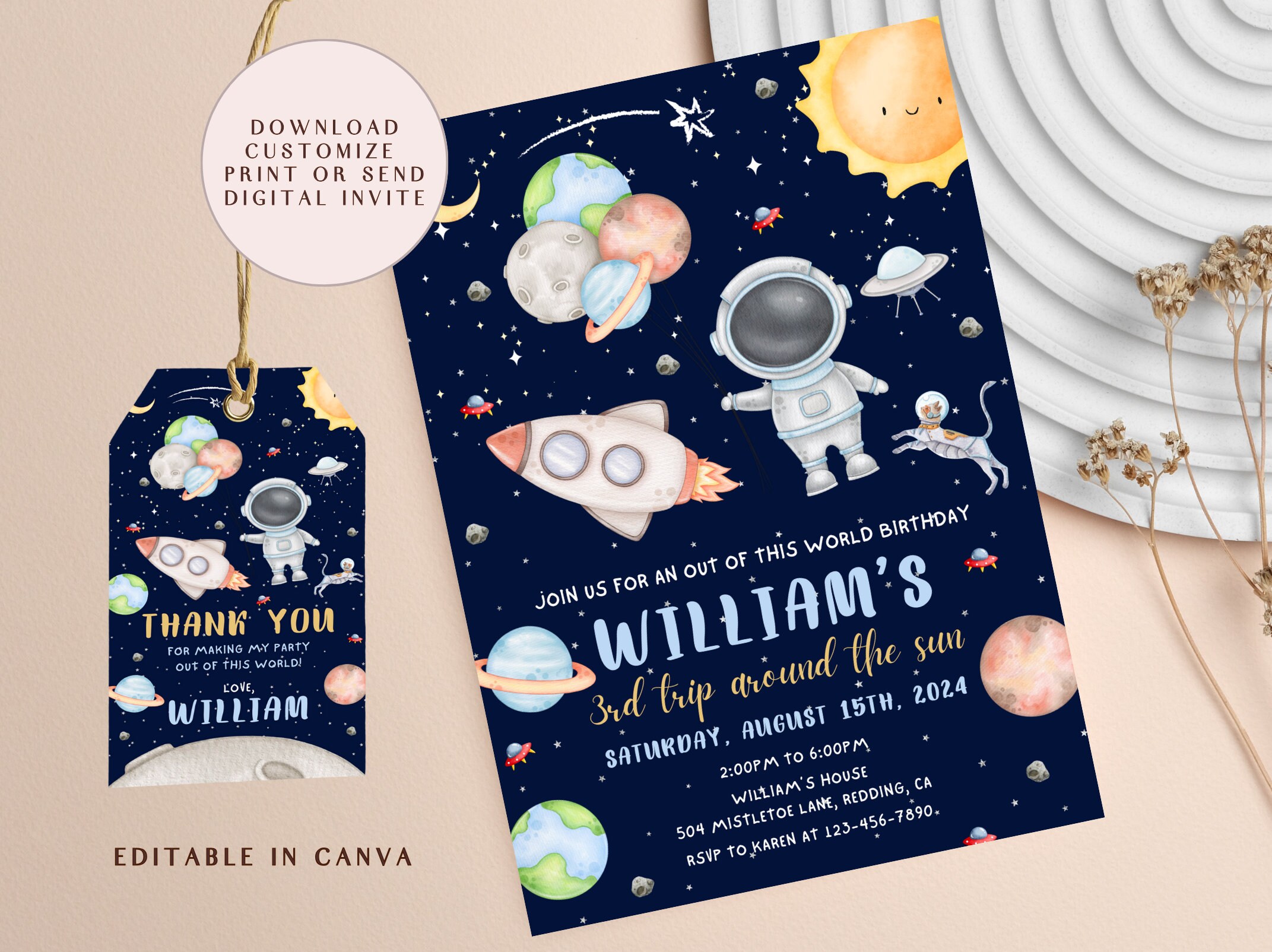 Outer Space Thank You Card Astronaut, Outer Space Birthday Template ...
