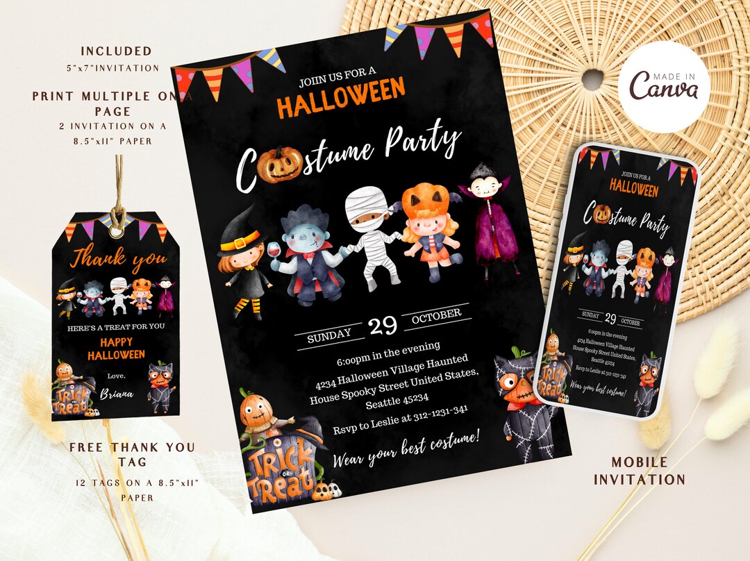 Editable Halloween Birthday Costume Party Invitation, Printable Digital ...