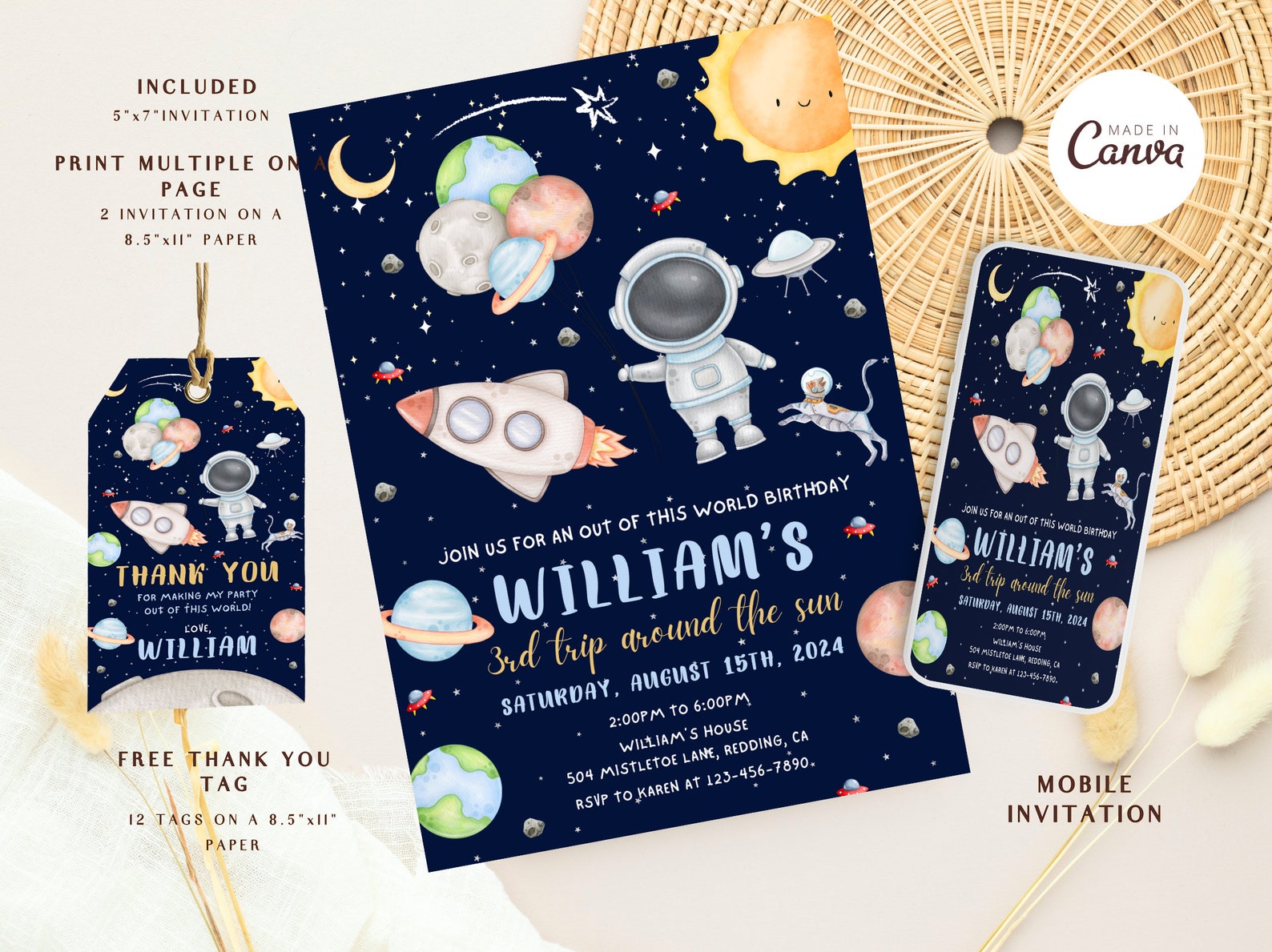 Outer Space Thank You Card Astronaut, Outer Space Birthday Template ...