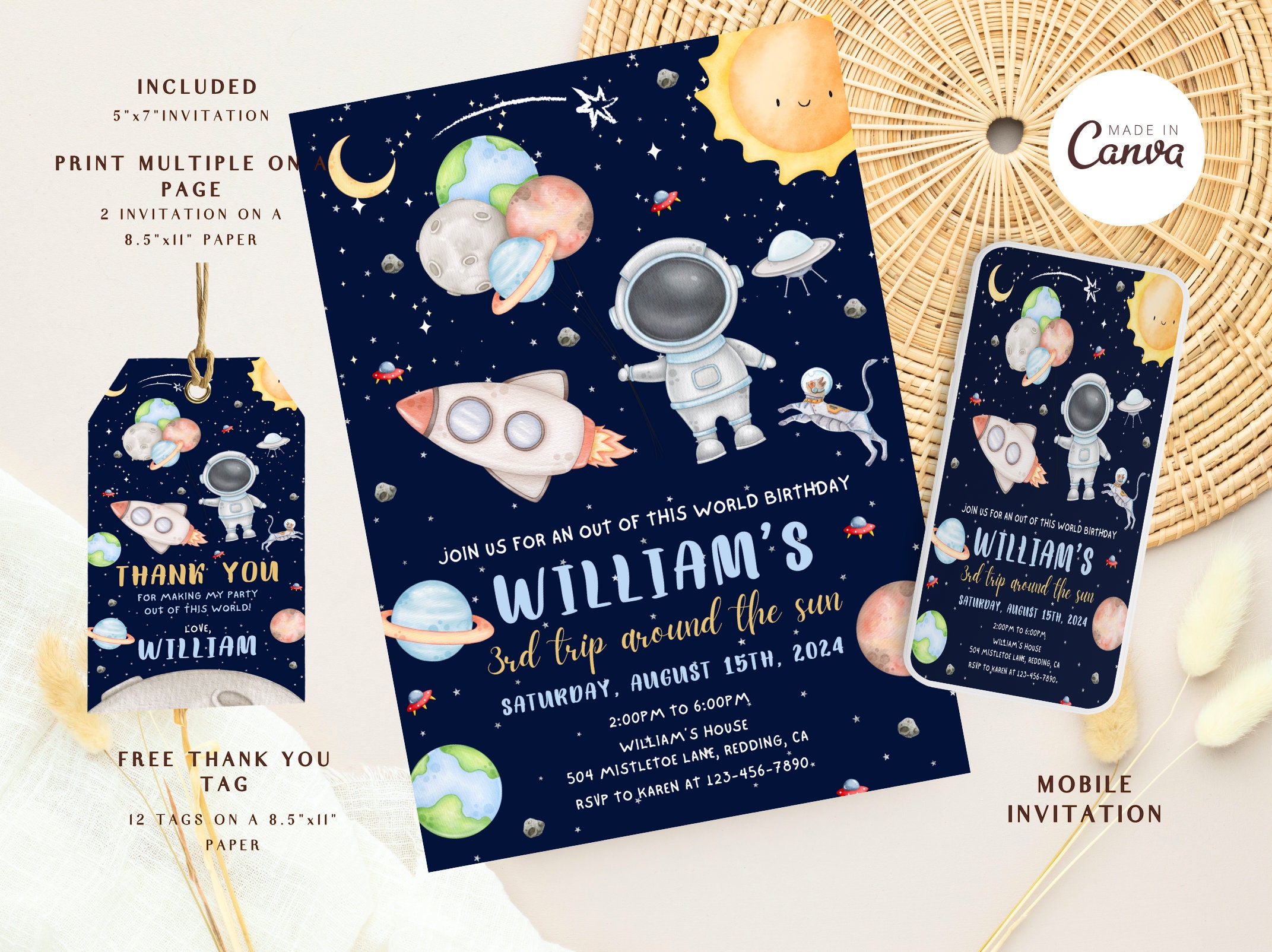 Outer Space Thank You Card Astronaut, Outer Space Birthday Template ...