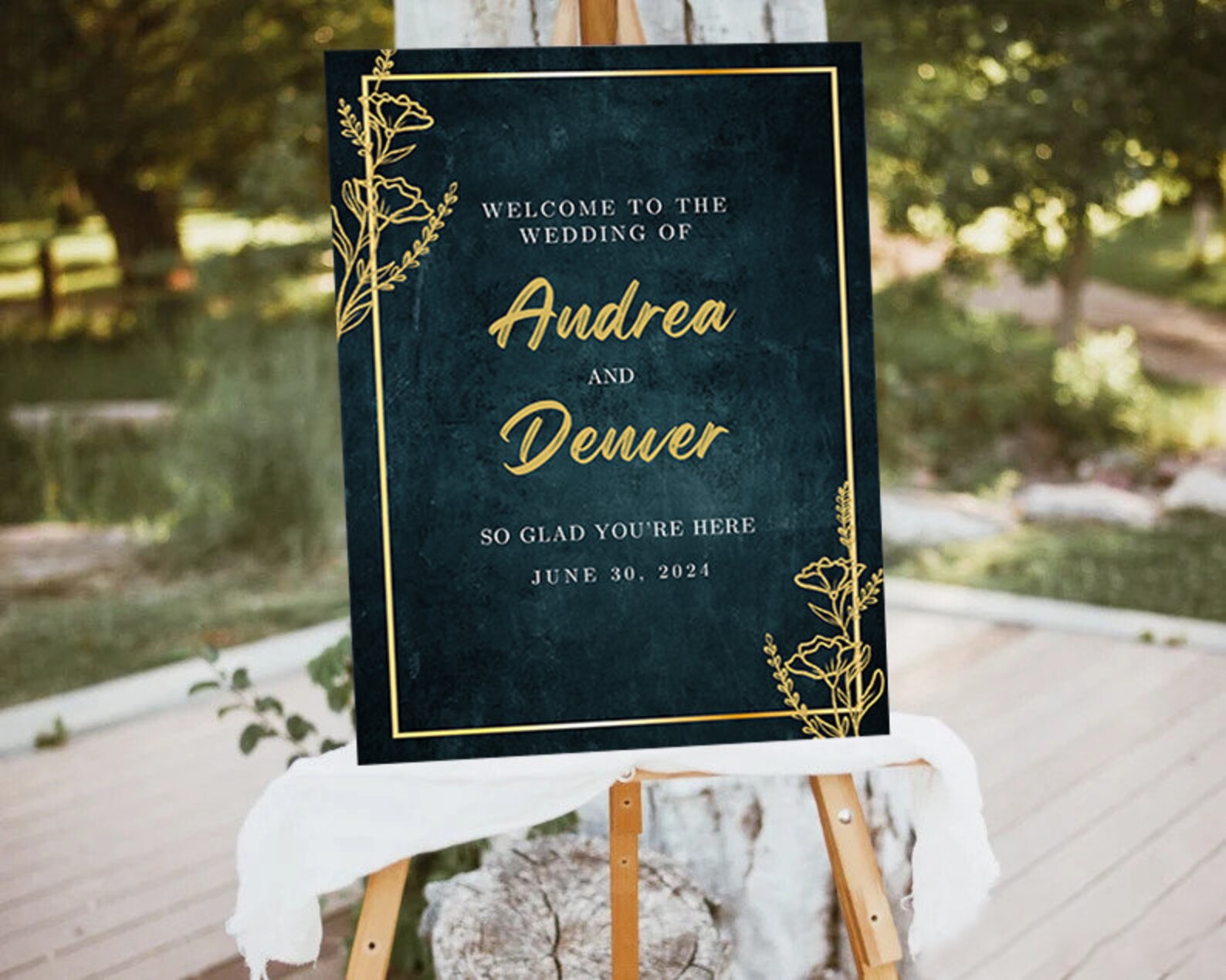 Dusty Green and Gold Classy Wedding Sign Template, Editable Welcome ...