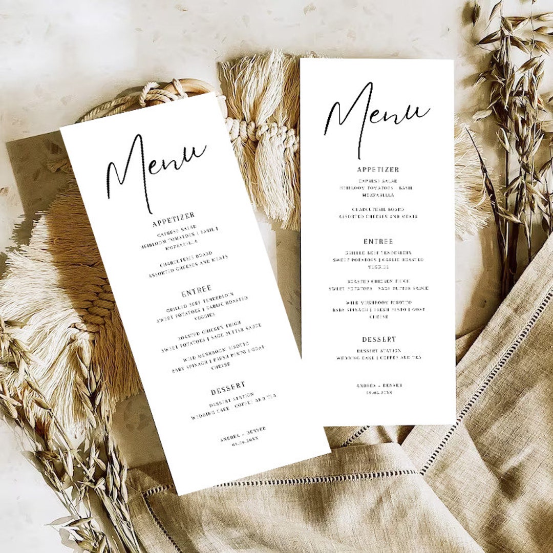 White Minimalist Wedding Menu Template, Classy Wedding Menu Card ...