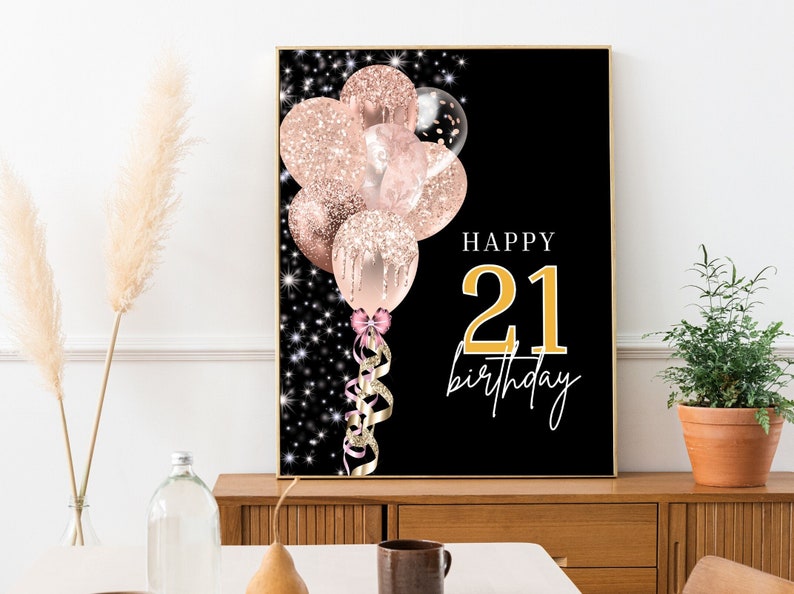 Happy 21st Birthday, 21 Party Decor, Pink Silver Black 21st Birthday ...