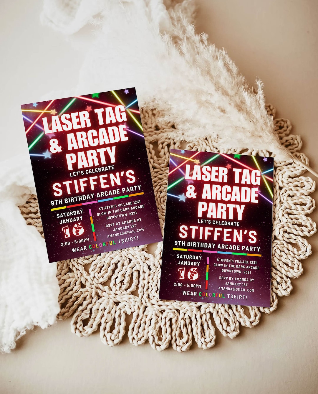 Editable Laser Tag & Arcade Party Invitation, Neon Birthday Party Glow ...