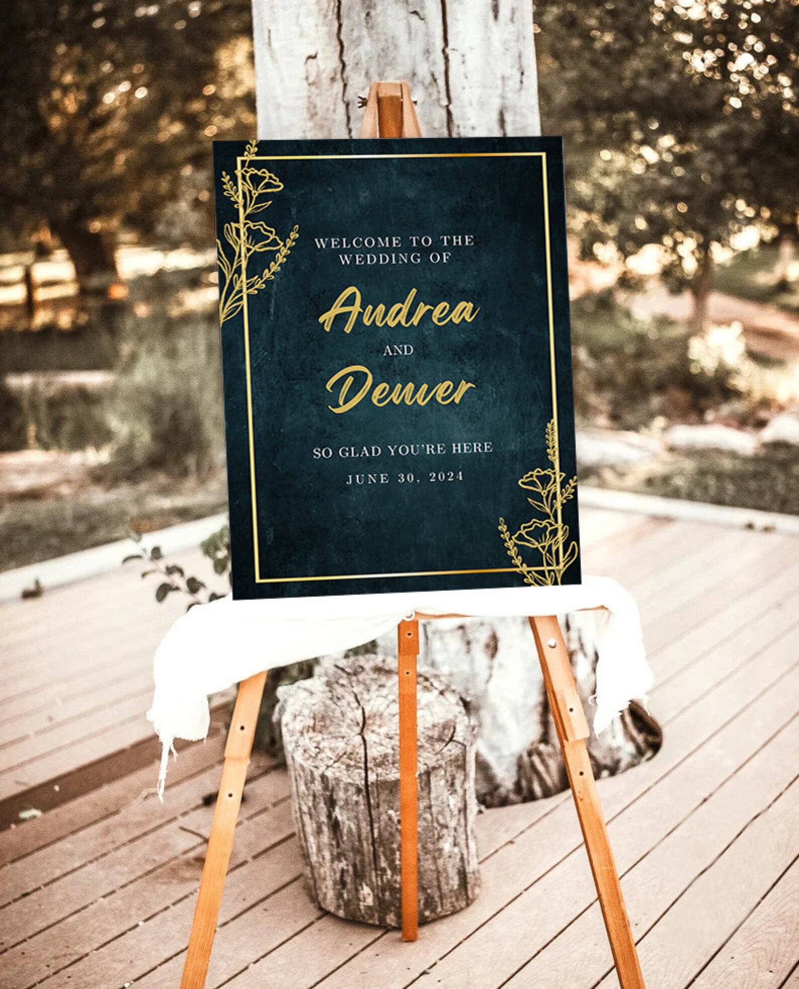 Dusty Green and Gold Classy Wedding Sign Template, Editable Welcome ...