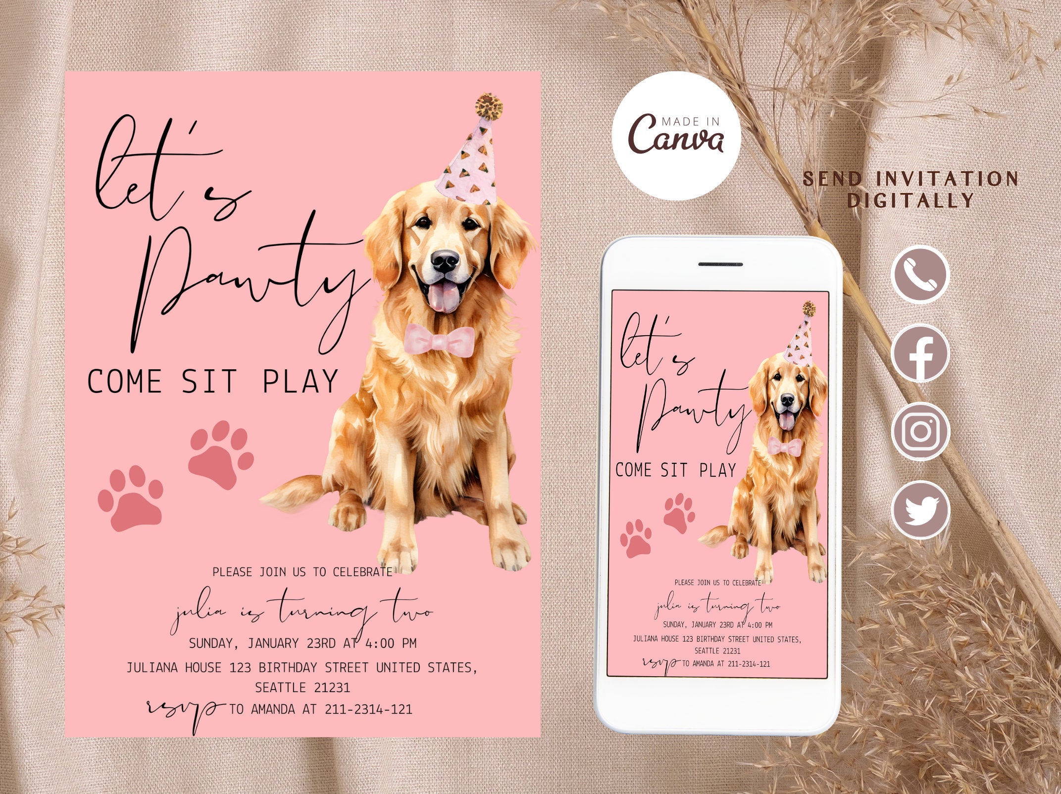 Golden Retriever Invitation, Puppy Invitation, Pawty Invitations, Come ...