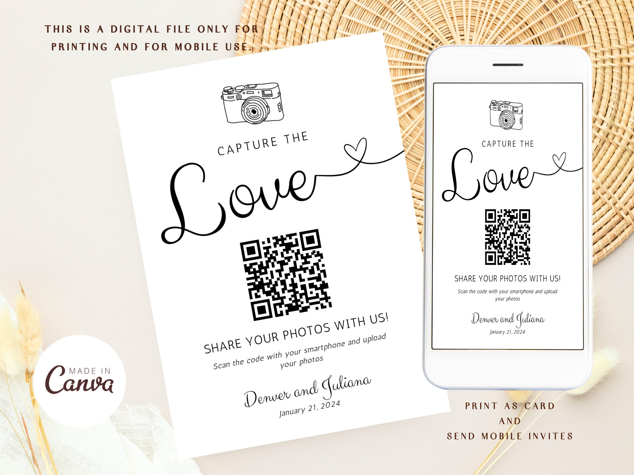 Capture the Love Qr Code Invitation, Wedding Qr Code, Editable Qr Code ...