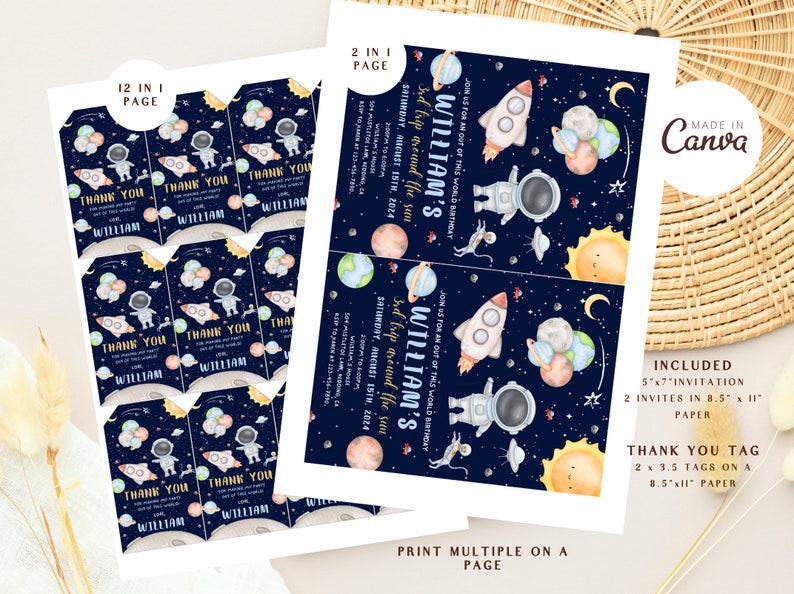 Outer Space Thank You Card Astronaut, Outer Space Birthday Template ...