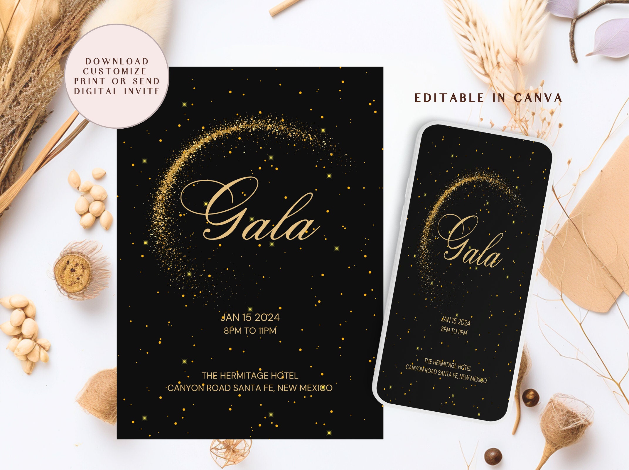 Editable Gala Invitation Template, Black Tie Event Invitation, Formal ...