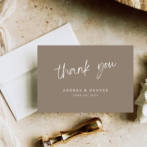 Minimalist Beige Wedding Thank You Card, Modern Thank You, Beige ...