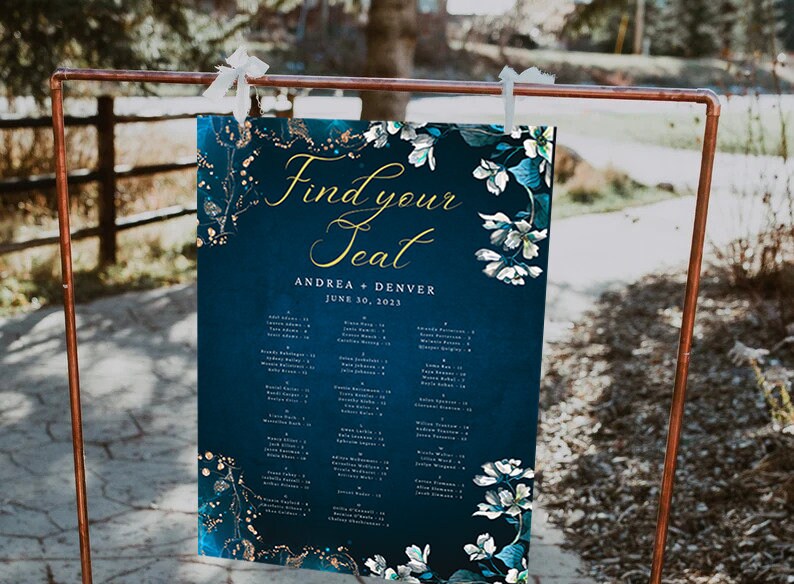 Classy Navy Blue Wedding Seating Chart Template, Seating Chart Wedding ...