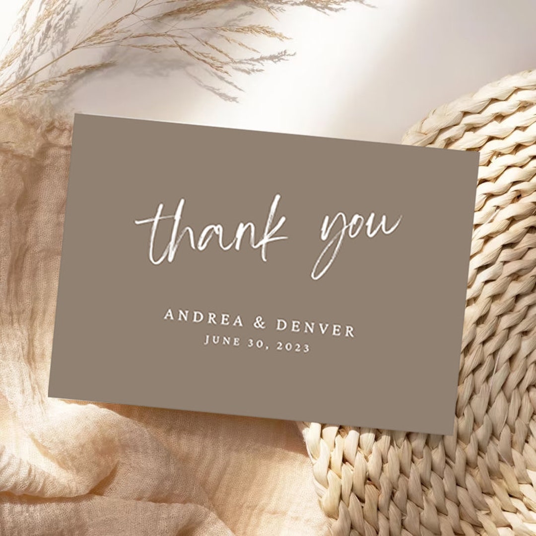 Minimalist Beige Wedding Thank You Card, Modern Thank You, Beige ...