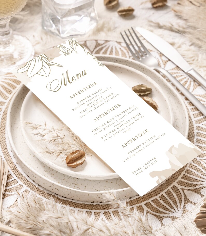 Wedding Menu Gold Floral Menu Card, Floral Gold Wedding Menu Template ...