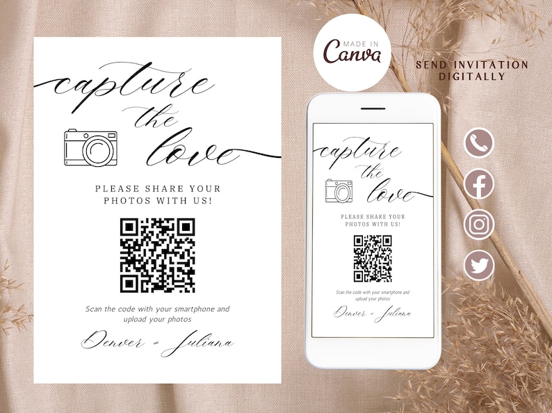 Editable Wedding QR Code, Qr Code, Share the Love QR Code, Capture the ...