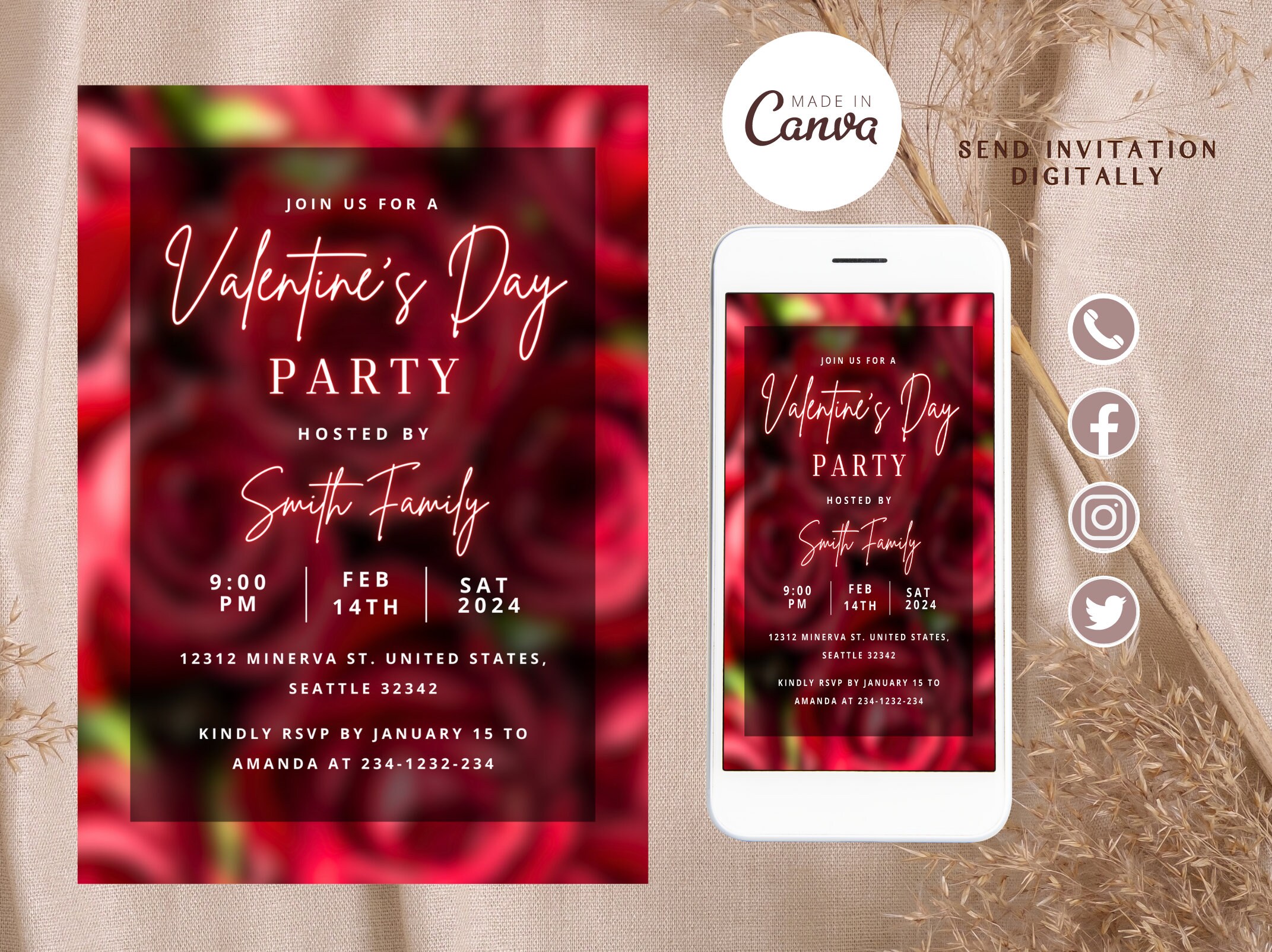 Editable Digital Valentine Invitation, Valentine Party Invite ...
