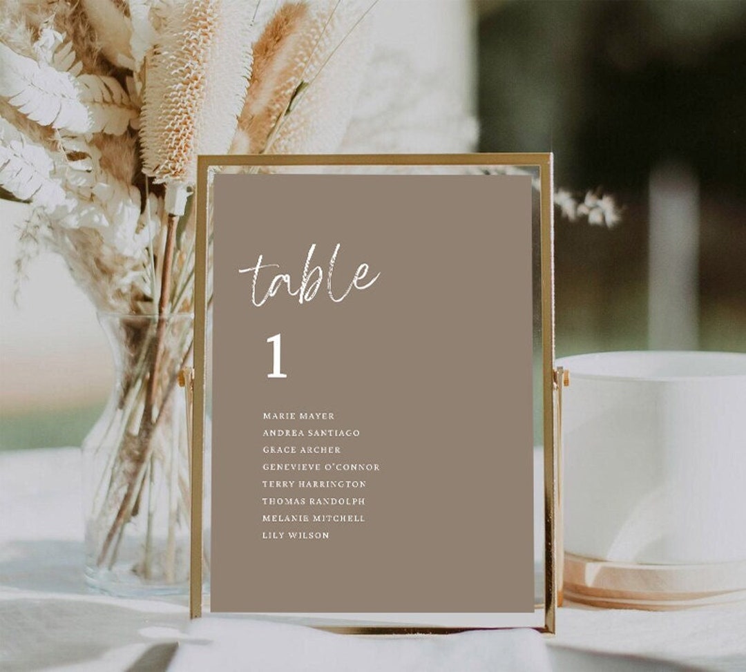 Brown Minimalist Wedding Table Card Template, Wedding Place Card ...