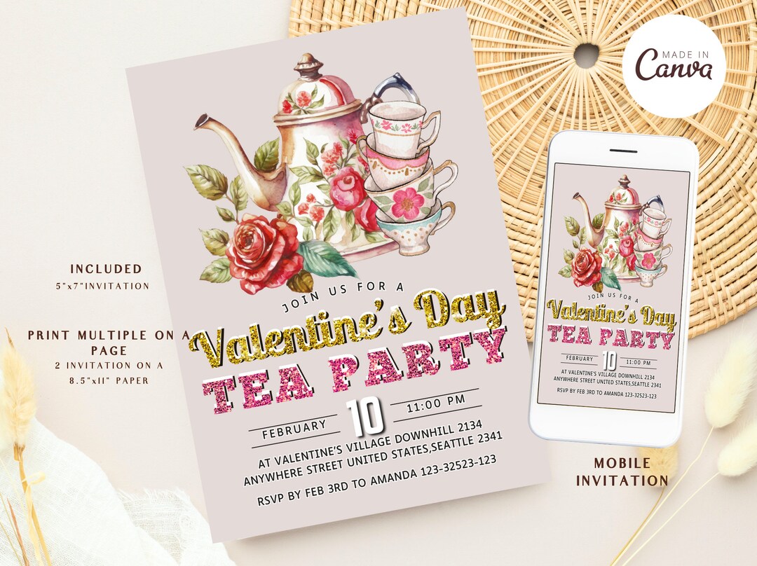 Tea Party Editable Birthday Invitation, Par-tea Invite Template ...