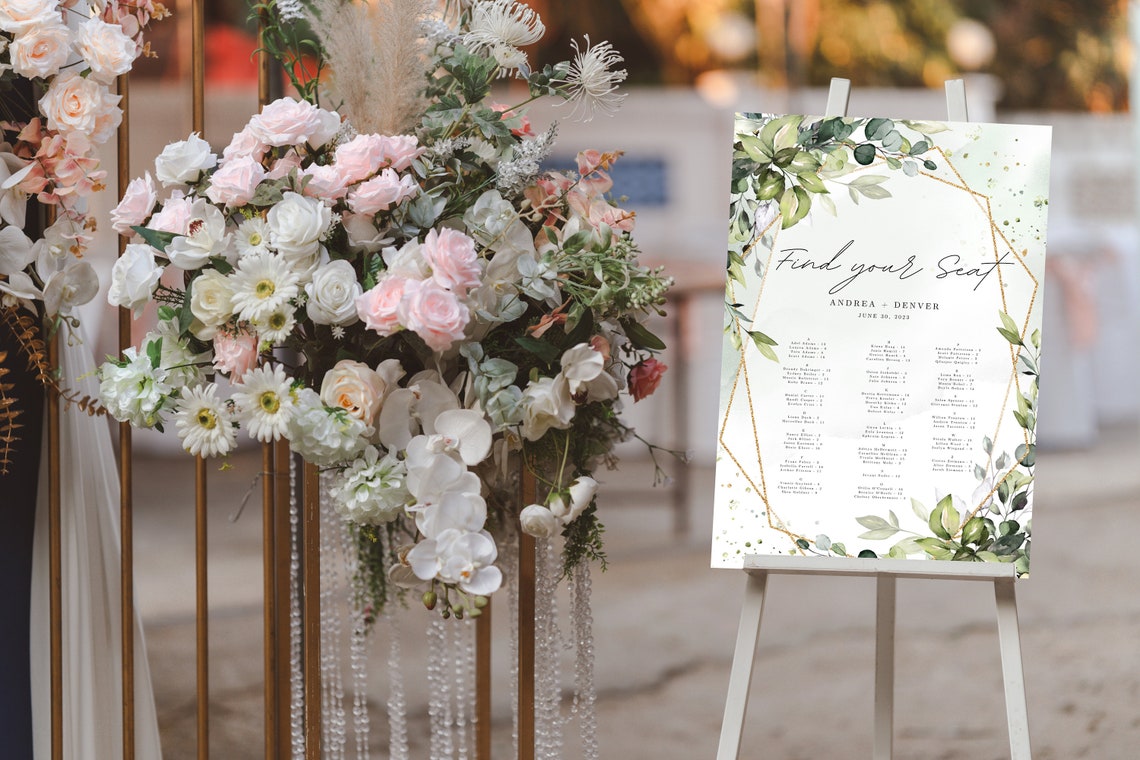 Greenery Seating Chart Template, Seating Chart Wedding, Table Seating ...