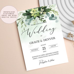 Greenery Invite Template, Greenery Modern Wedding Set, Rustic Greenery ...