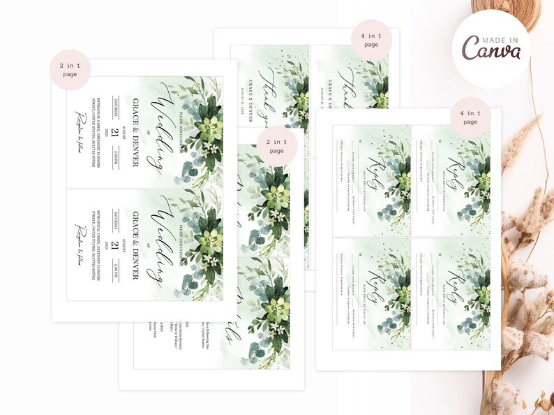 Greenery Invite Template, Greenery Modern Wedding Set, Rustic Greenery ...