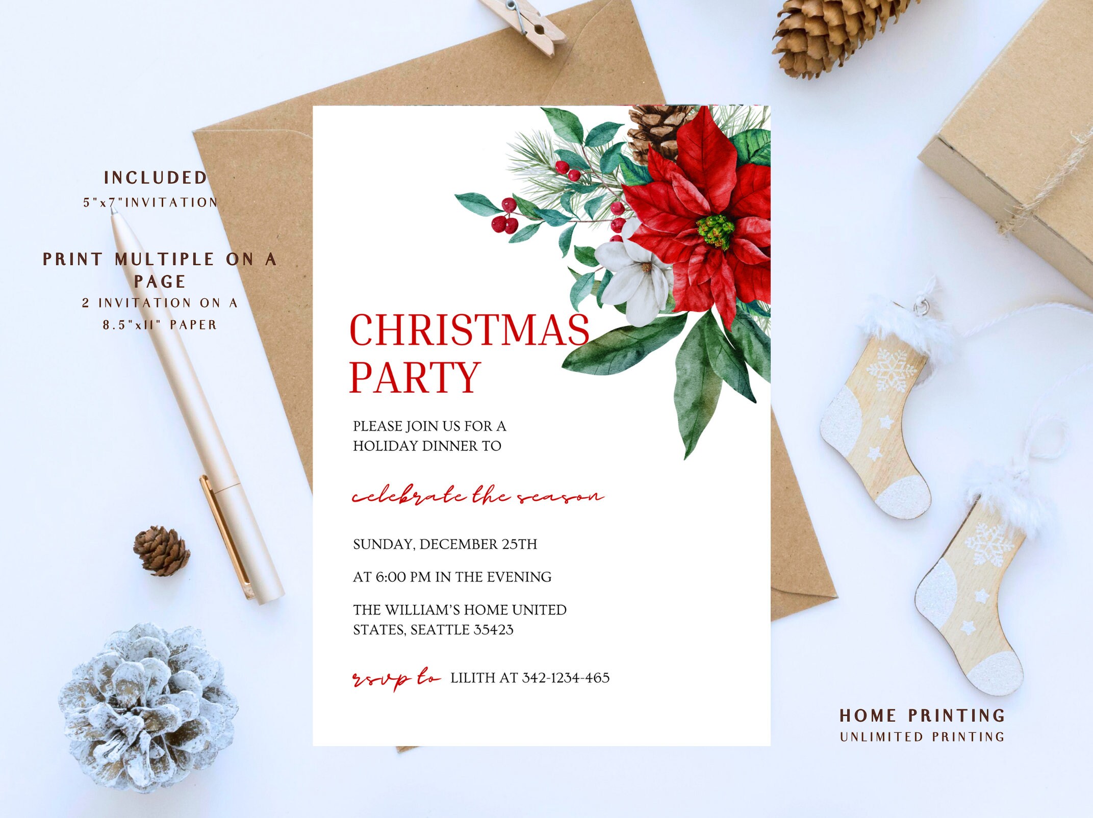 Editable Christmas Party Invitation, Party Announcement, Printable ...