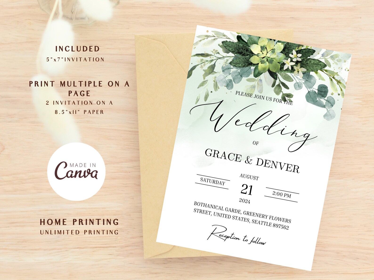 Greenery Invite Template, Greenery Modern Wedding Set, Rustic Greenery ...