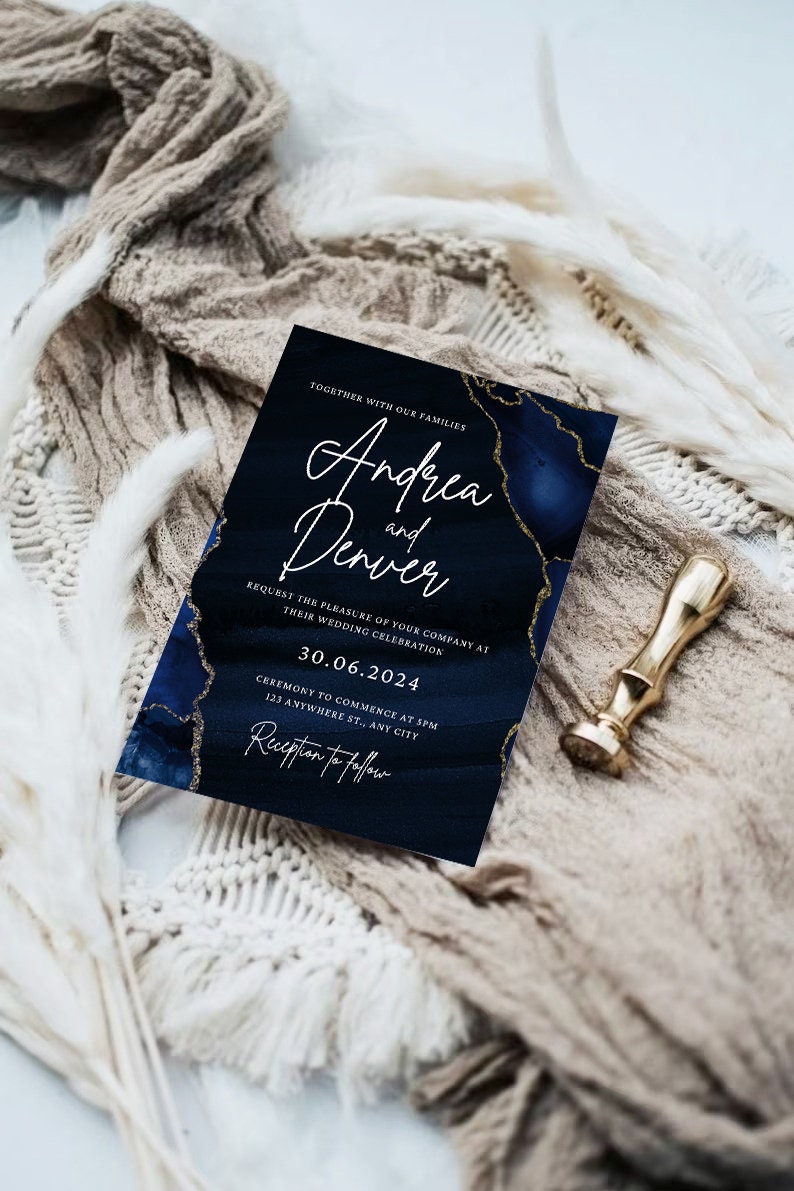 Navy Gold Wedding Invite, Navy Wedding Invitation, Elegant Invitation ...