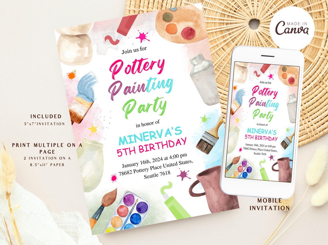 Pottery Painting Birthday Invitation, Editable Painting Party Invite ...