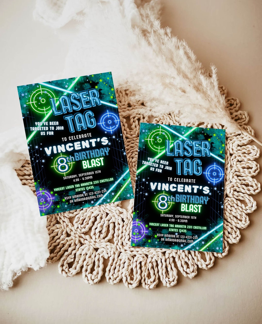 Editable Laser Tag Party Invitation Neon Birthday Party Invite Glow ...