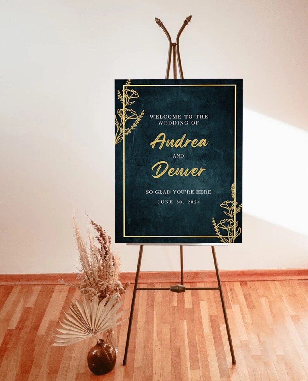 Dusty Green and Gold Classy Wedding Sign Template, Editable Welcome ...