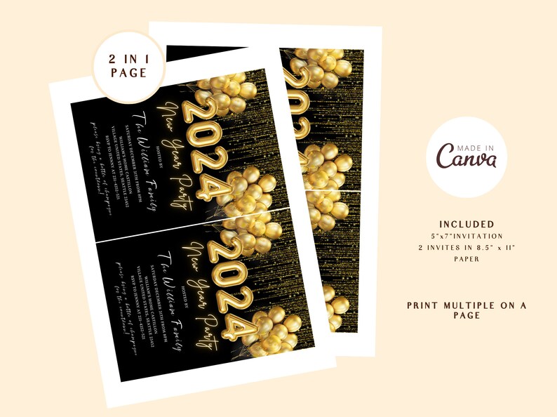 Editable New Years Eve Party Invitation, Gold Glitter New Year Invite ...