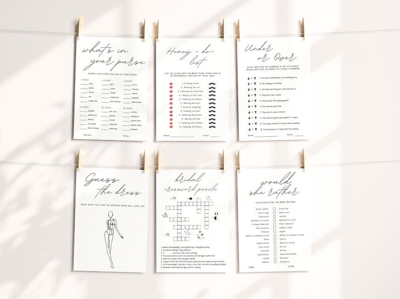 30 Bridal Shower Games, Calligraphy Wedding Shower Games, Printable ...