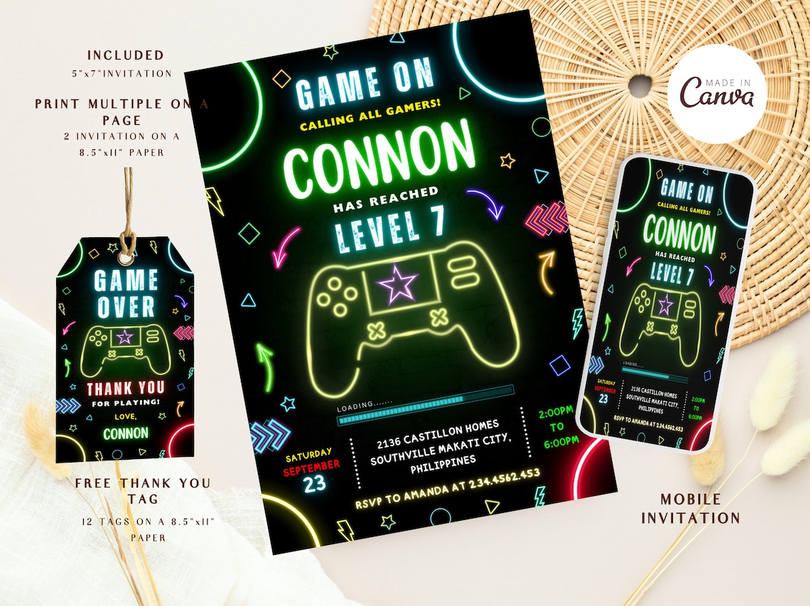 EDITABLE Video Game Party Invitation, Game Party, Instant Download ...