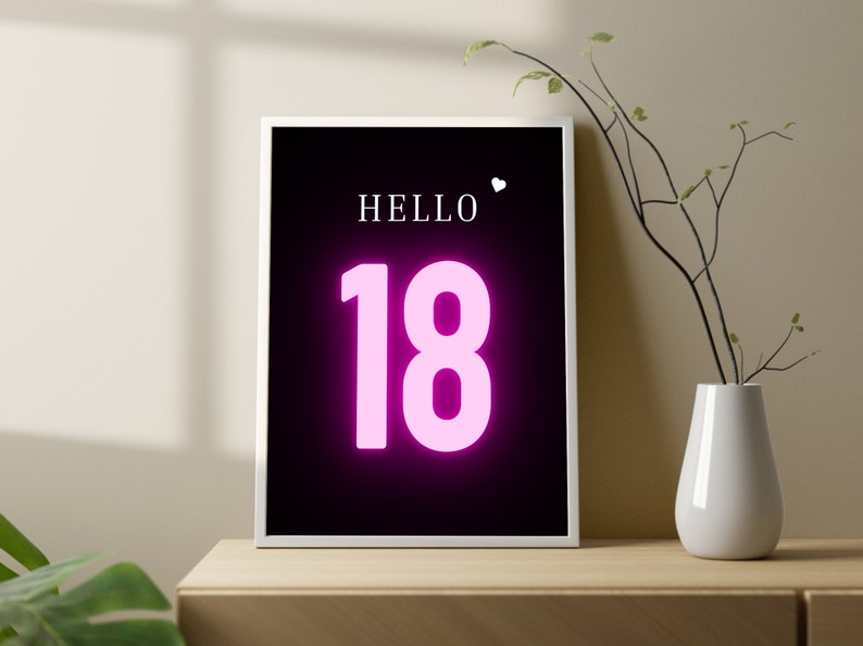 Hello 18th Birthday Decorations Hot Pink Pirnable Signs Neon Pink Black ...