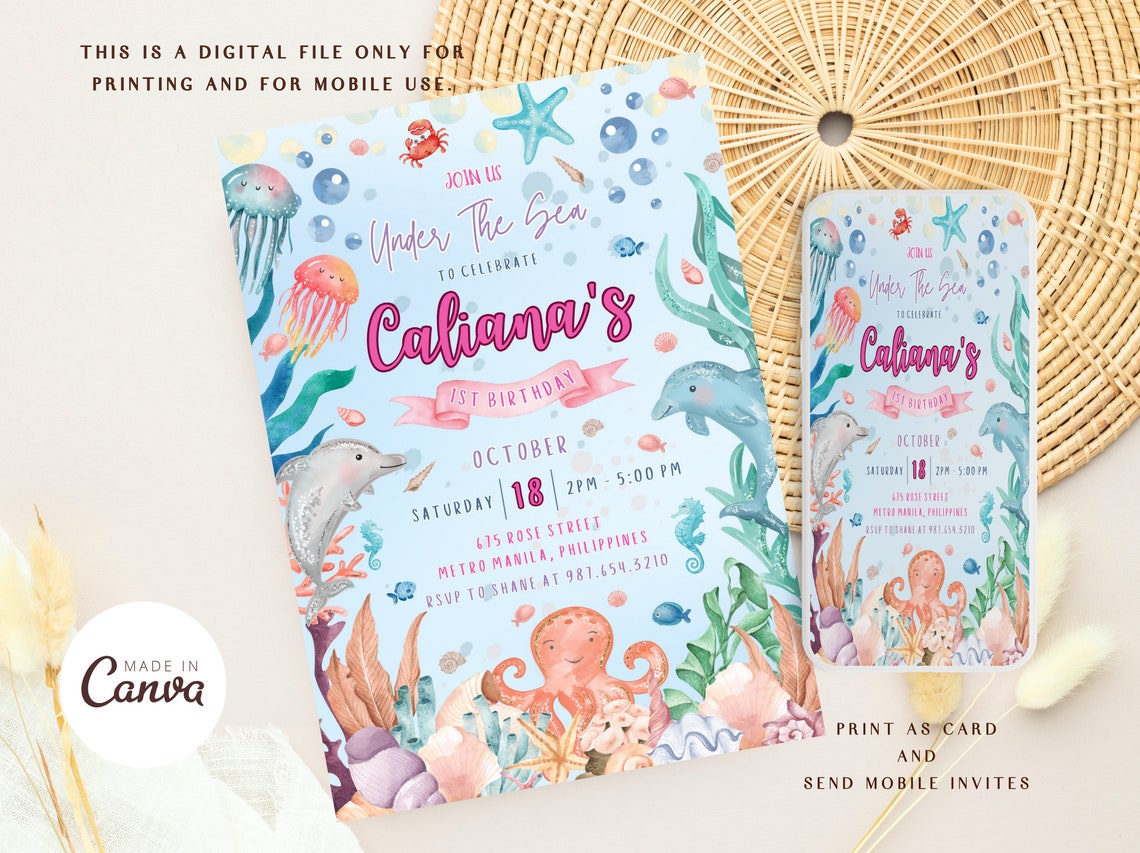 Under the Sea Invitation Editable Ocean Dolphin Invitation Under the ...