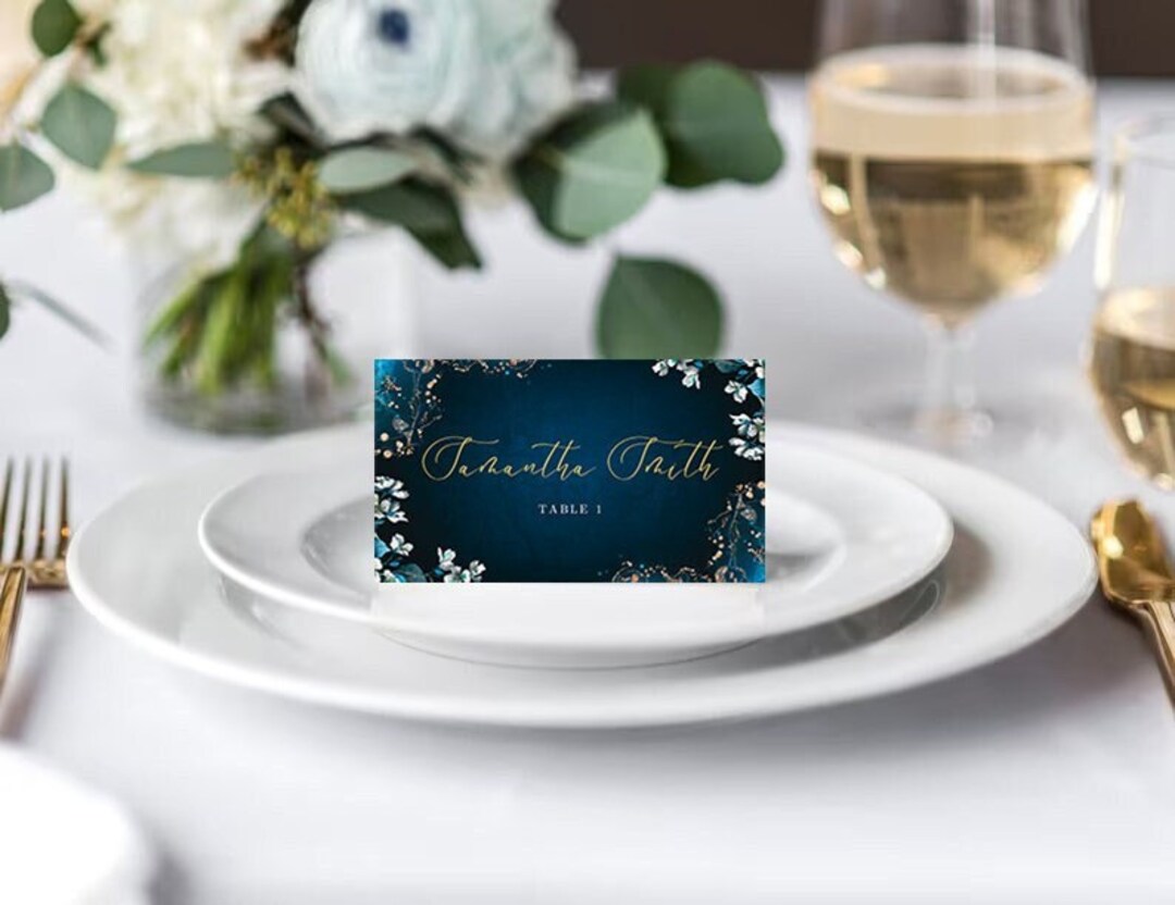 Navy Gold Place Card Template, Editable Place Card Template, Name Card ...