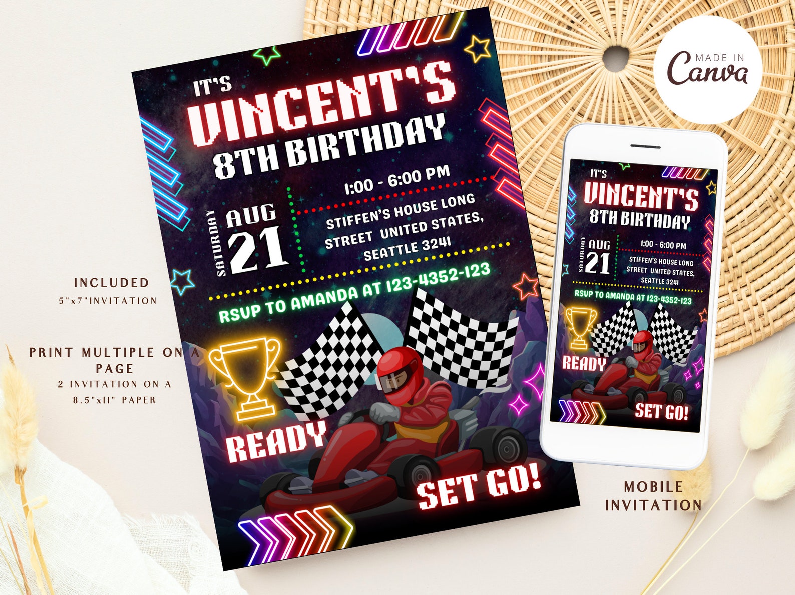 Go Kart Birthday Invitation, Editable Go Kart Party Invite for Boys ...