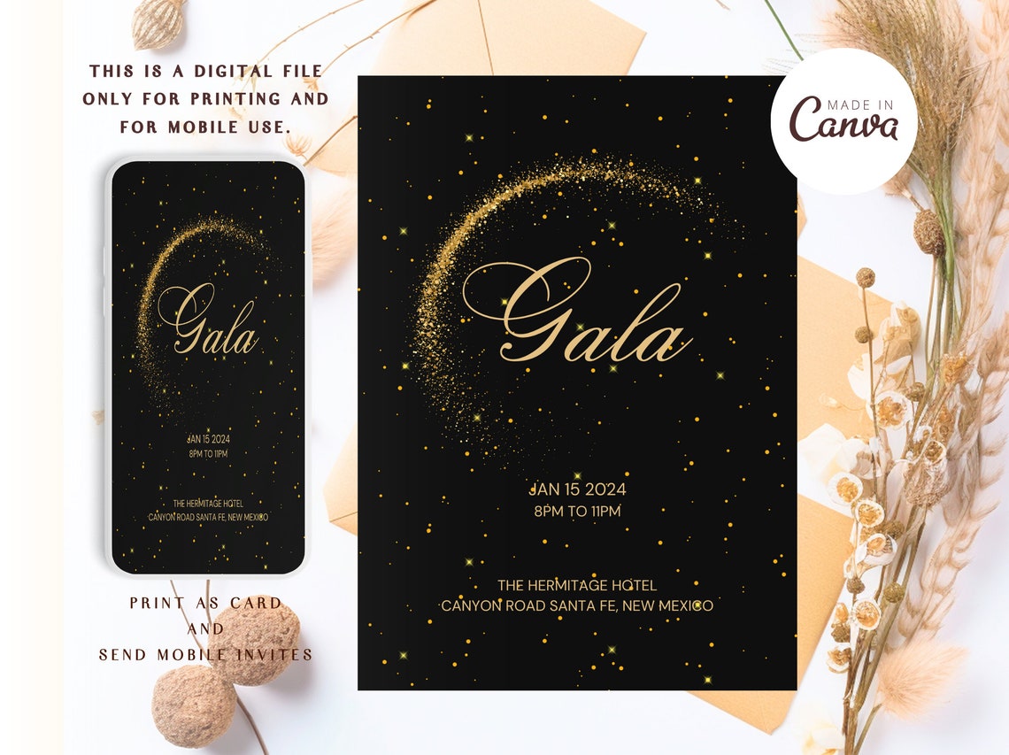 Editable Gala Invitation Template, Black Tie Event Invitation, Formal ...