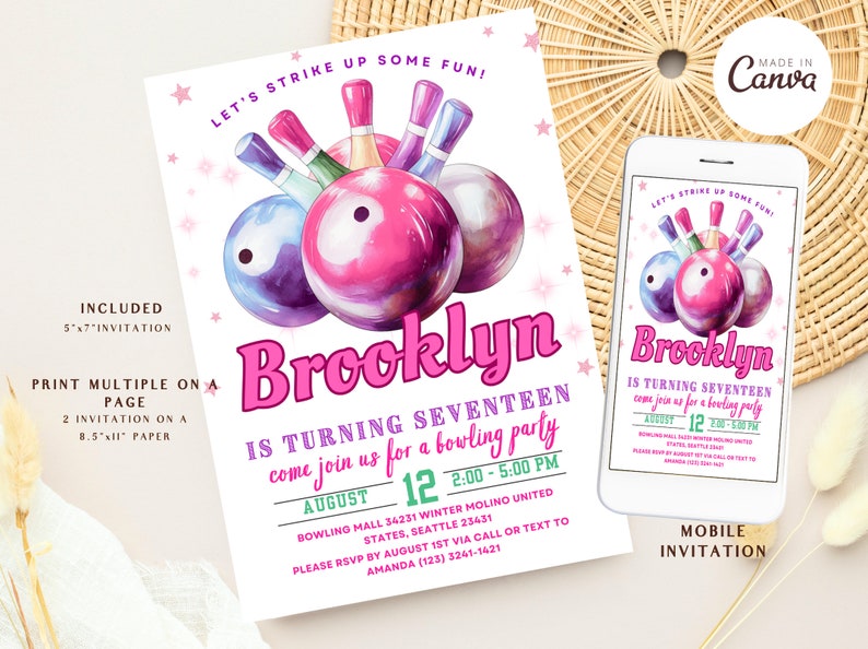 Bowling Birthday Invitation, Let's Strike up Some Fun Kids, Editable ...