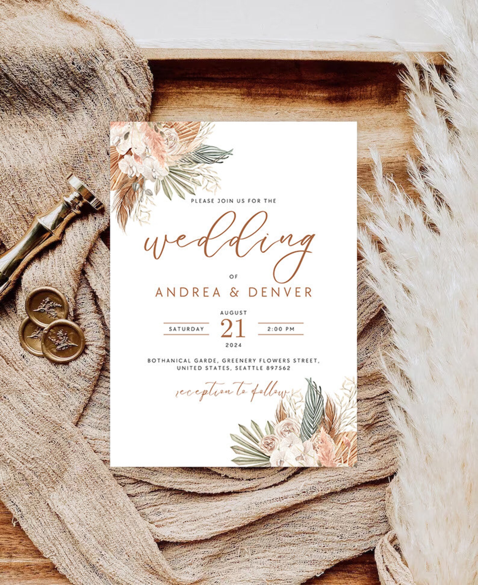Bohemian Wedding Invitation, Boho Wedding, Boho Wedding Invitation ...