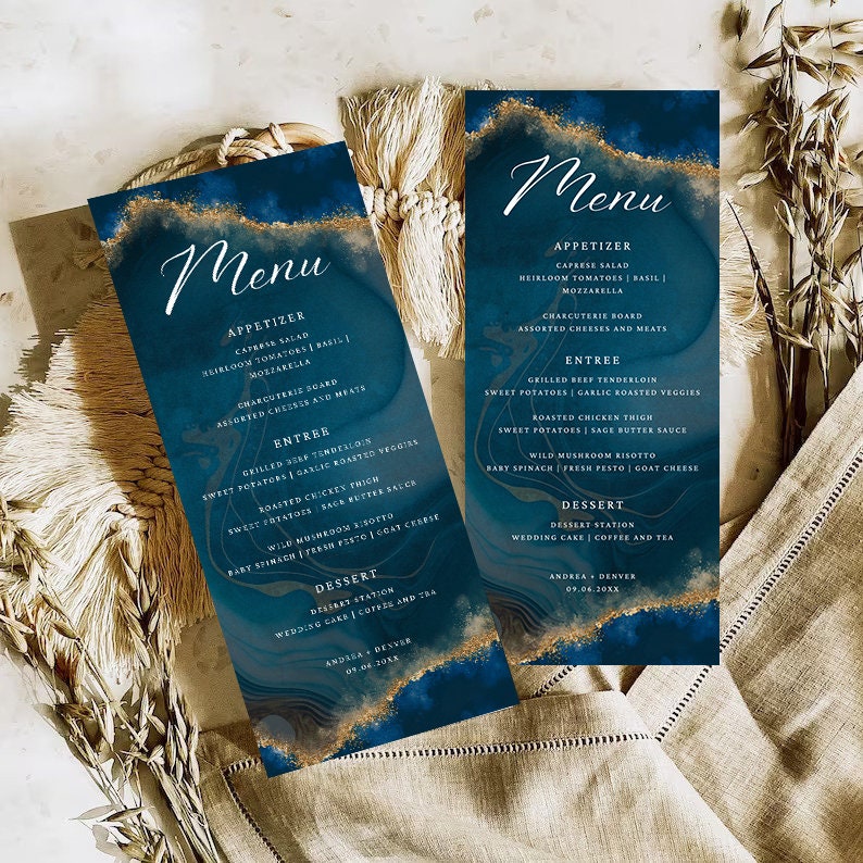 Dusty Azure Wedding Menu Template, Dusty Wedding Menu Card Template ...